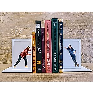 MODBRANDS Premium Bookends Set with Photo Frames. Non-Skid, Sturdy Metal with Acrylic Photo Protection (Extra acrylics Included), 6.75 x 5.5 x 4 in, 1 Pair (Set of 2), White