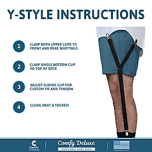 Comfy Deluxe Shirt Stays for Men and Women - Y-Style Adjustable Shirt Garters to Keep Shirts Tucked In
