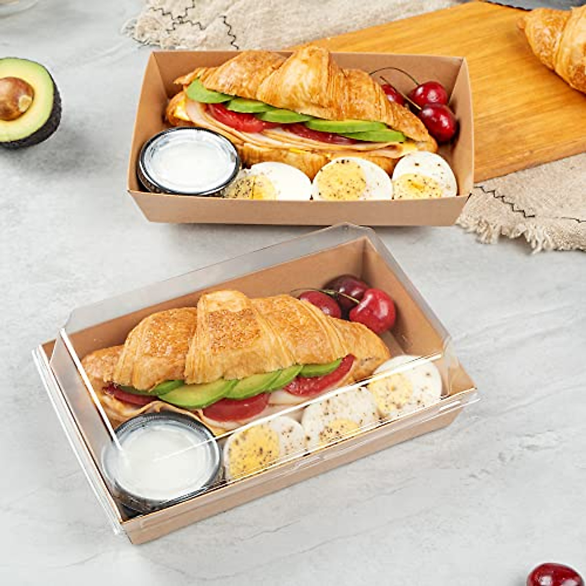 Restaurantware Matsuri Vision 8 x 5 x 1.5 Inch Medium Sushi Trays 100 Greaseproof Sushi Packaging Boxes - Lids Sold Separately Disposable Kraft Paper Sushi Containers For Entrees Or Desserts