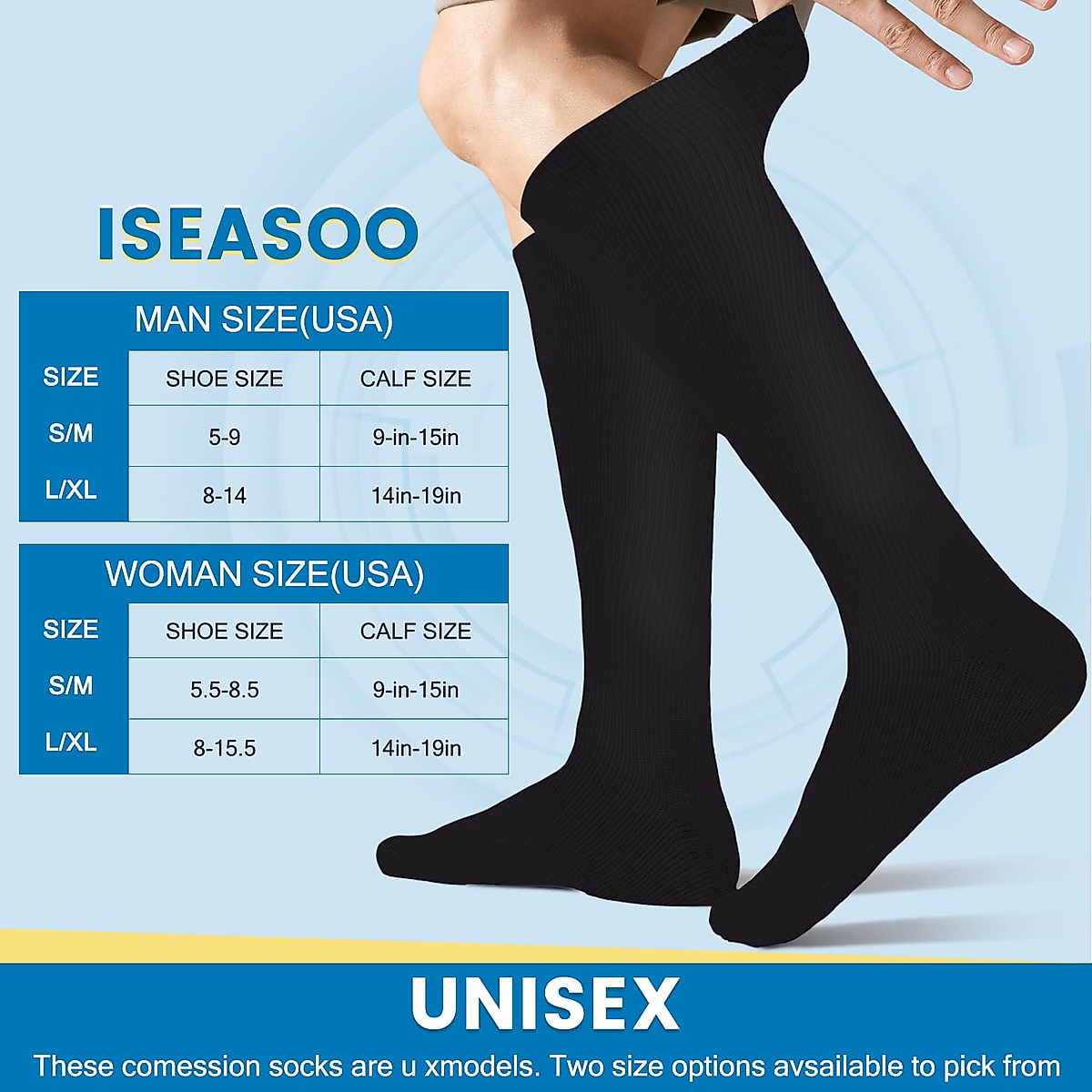 Iseasoo 3 Pairs Copper Compression Socks for Women&Men Circulation-Best for Running,Nursing,Hiking,Flight&Travel(L/XL)