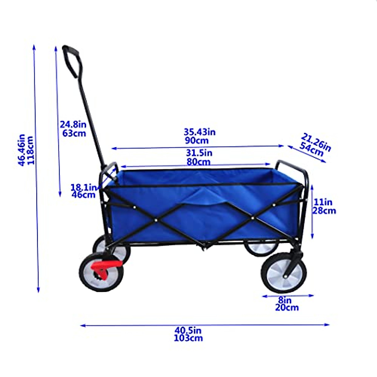 Wagon Cart with Wheels Foldable,Utility Garden Cart,Utility Collapsible Folding Wagon with Heavy-Duty Steel Frame,Camping Folding Wagon,Trolley Cart for Garden,Outdoor Travel (Blue)