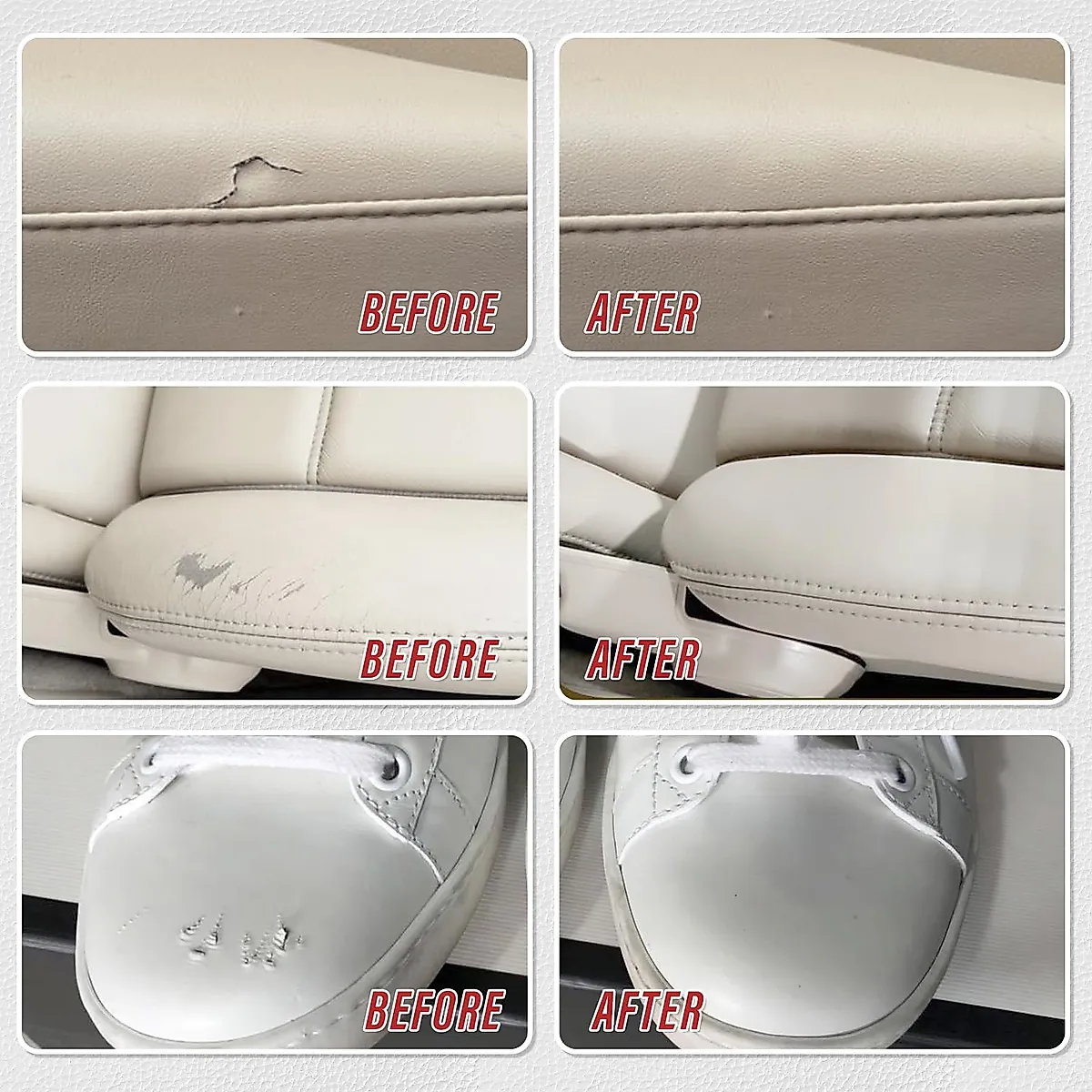 Paintable Leather Repair kit for Furniture, Leather Car Seat Repair Kit for Restoring Scratches, Tears, Holes, Cracks, Burns on Car Interior, Furniture, Shoes, with Step-by-Step Guide (White, 2 oz)