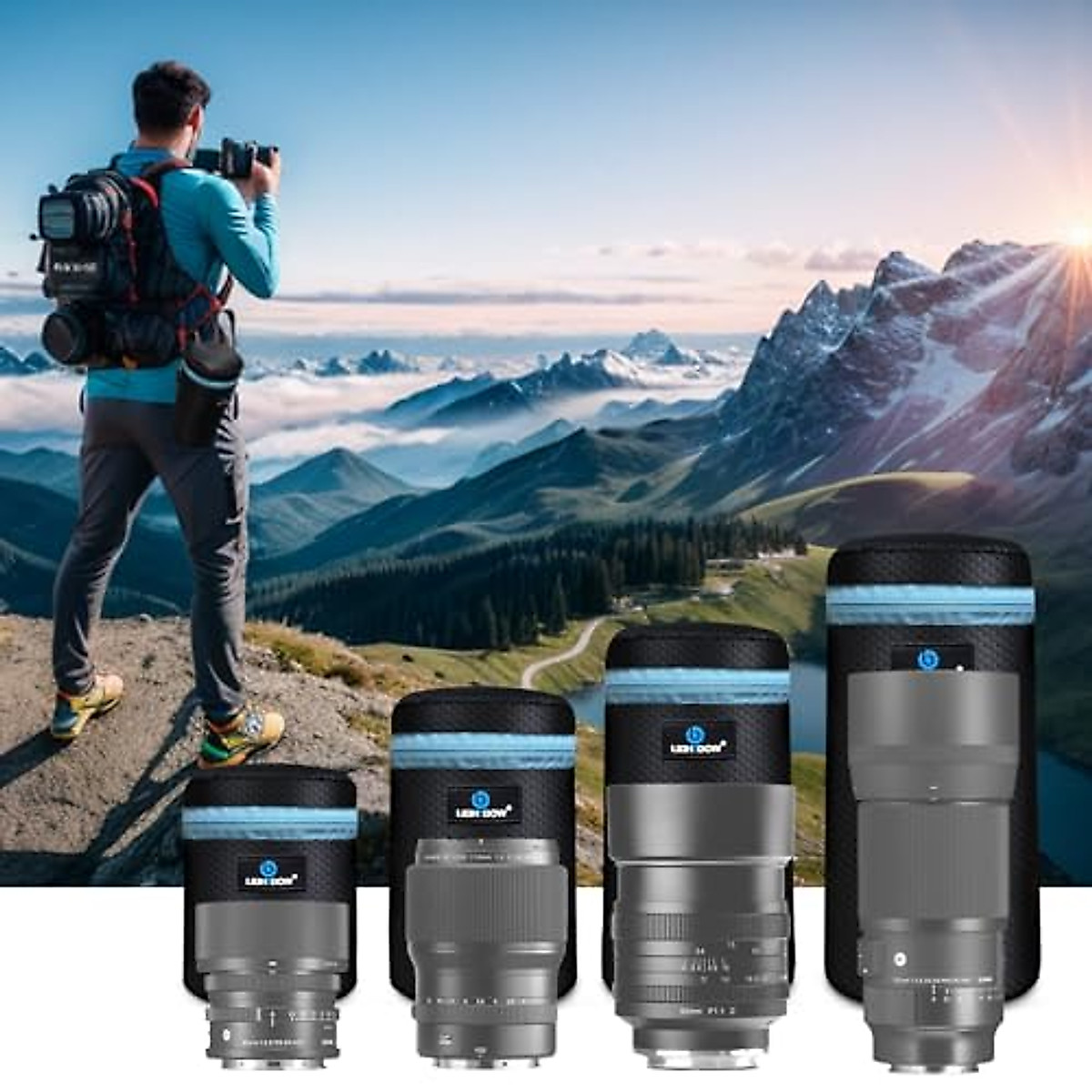 Lightdow 4pcs Pack Lens Pouch 5mm Thick Soft Neoprene DSLR Lens Bag