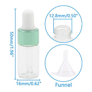 Newzoll 3ml Eye Dropper Bottles with Funnel, 18Pcs Clear Mini Glass Dropper Bottles Essential Oil Bottles Perfume Sample Vials Refillable Liquid Cosmetic Containers, Green Cap