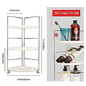3-Tier Corner Makeup Shelf Organizer, Bathroom Countertop Storage Shelf Cosmetic Organizer Holder Standing Vanity Tray Kitchen Spice Rack, White and Silver