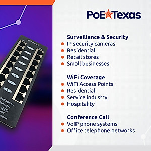 PoE Texas GPOE-8A-48v60w | 8 Port Gigabit Passive PoE Injector for PoE Cameras, IP Phones and WiFi Access Points | Includes 48 Volt 60 Watt Power Supply