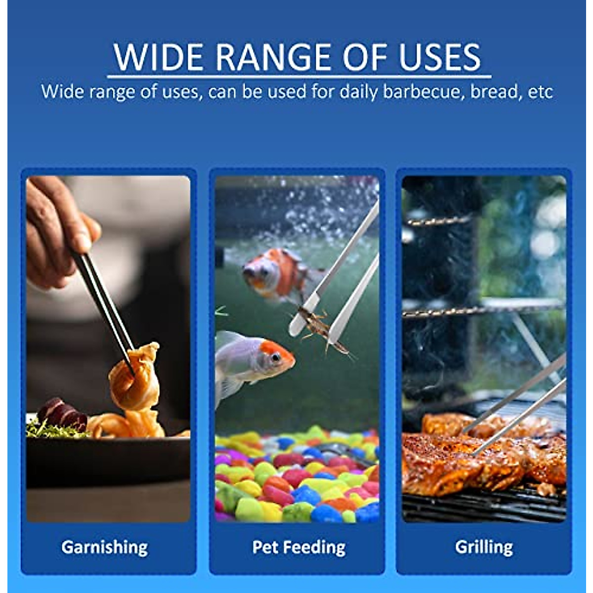 Atmax Kitchen Tweezer Tongs 12 Inches – Stainless Steel Food Cooking Tweezers Set – Anti Rust Long Culinary BBQ Tongs - Multi use Chef Tweezers Chopsticks for Cooking, Grilling, Plating or Barbecue