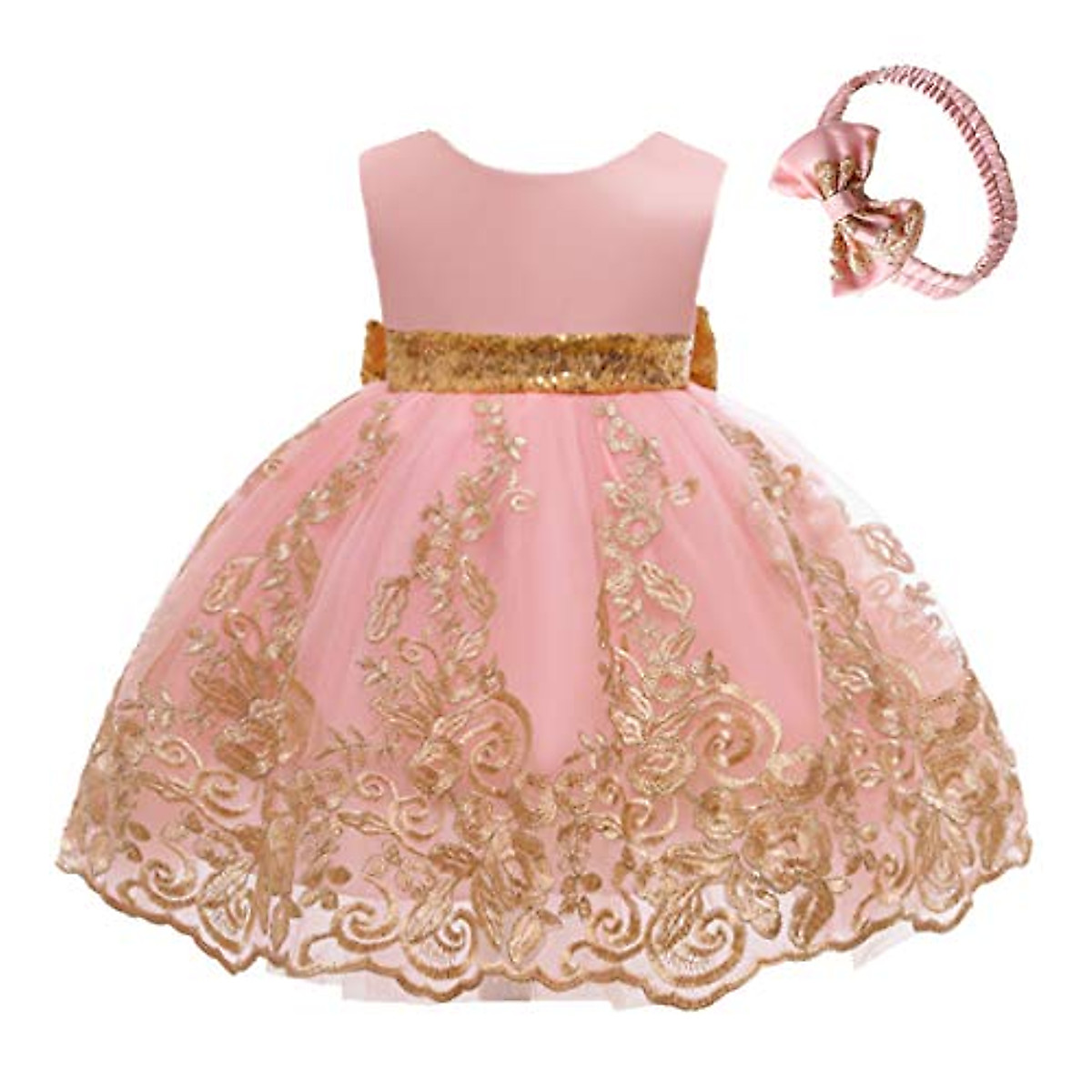 Flower Girl Dress 3-6 M Month Sleeveless Lace Embroidery Special Occasion Dress Ruffles Wedding Birthday Dresses Dressy Up Fancy Tulle Tutu Ball Gown for Infant Party Knee Sundress (8557Pink, 60)