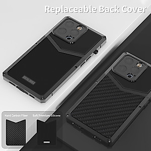 HUALIMEI Luxury Case for iPhone 13 Pro Max 6.7", Carbon Fiber Aluminum Phone Cover, Military Protective Armor with Tempered Glass Screen Protector Full Body Heavy Duty Shockproof Protection for Men