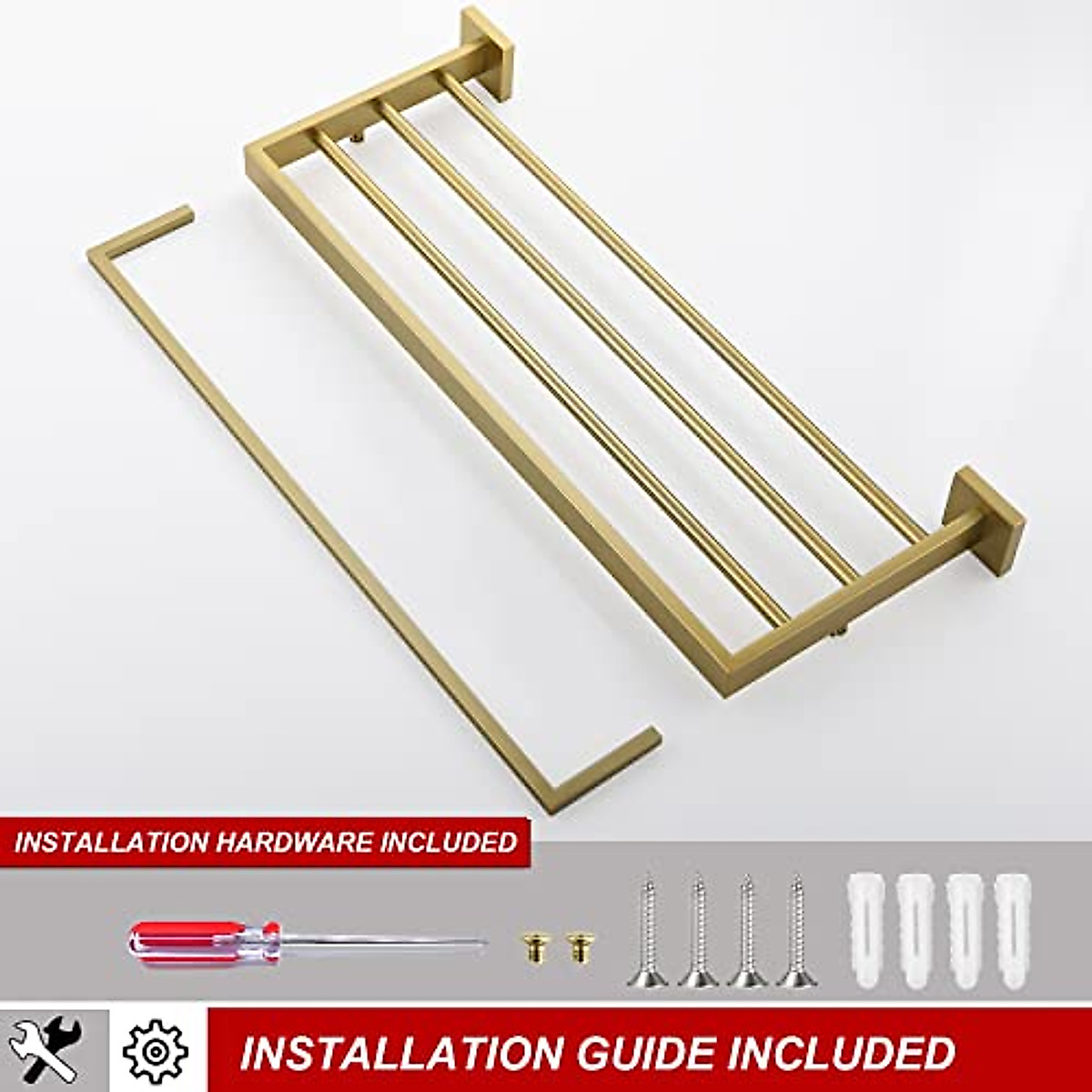 TURS Bathroom Towel Rack Brushed Gold Towel Shelf with Towel Bar Stainless Steel Wall Mounted Towel Holder Towel Rail
