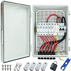 YUUCOO New Upgraded 6 String PV Combiner Box for On/Off Grid Solar Panel System, Solar Combiner Box with 15A Rated Current Fuse, 63A Air Circuit Breaker, Surge Protective Device