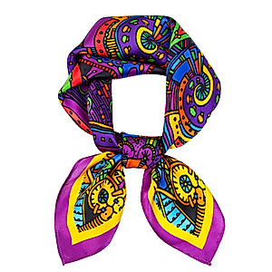 MANSPHIL 100% Mulberry Silk Head Scarf for Women Hair Sleeping, 27"x27" Square Purple Pattern Fashion Bandanas Wraps Bag Gift Packed