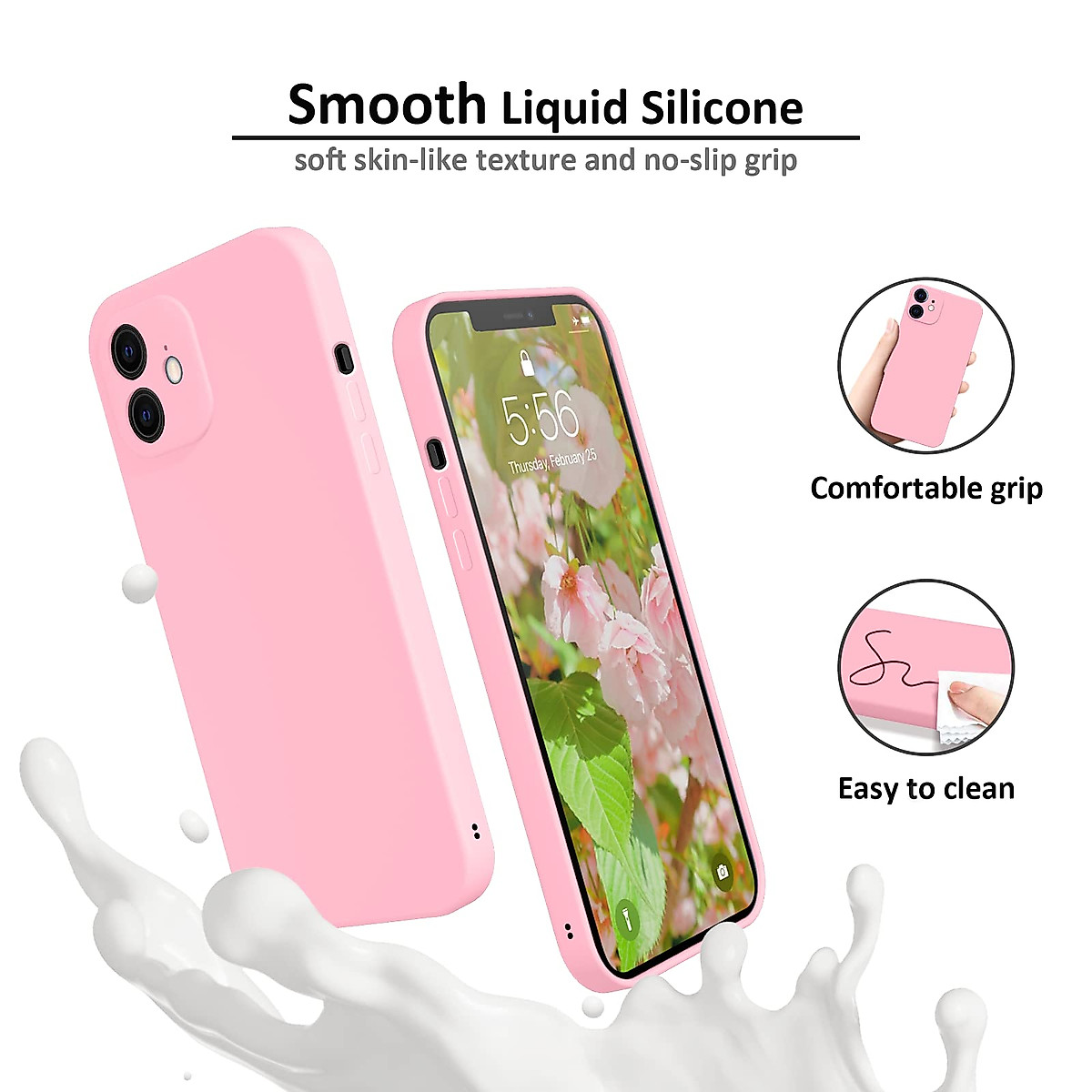 ANDATE Compatible with iPhone 12 Mini Case Silicone Pink, Soft Liquid Silicone Rubber Case Full-Body Protective Case Cover for iPhone 12mini- 5.4 Inch