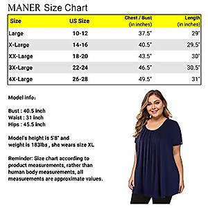 MANER Women's Plus Size Tops Short Sleeve Flowy Shirts Casual Blouses Tunic Tops L-4XL(Purple, XXX-Large)