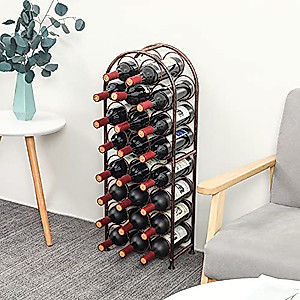 PAG 23 Bottles Arched Freestanding Floor Metal Wine Rack Wine Bottle Holders Stands, Antique Brown