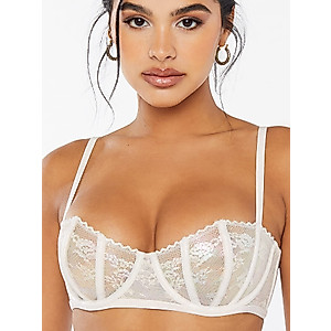 Savage X Fenty, Women's, Caged Lace Unlined Balconette Bra, Iridescent Vintage Floral Lace, 36DD