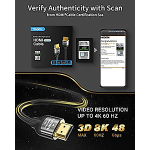 TISOFU Ultra Certified 10K 8K HDMI Cable 6FT: HDMI 2.1 Cables 48Gbps High Speed Premium Braided Cord 8K@60Hz 4K@120Hz 4K@144Hz HDCP 2.2&2.3 CL3 ARC eARC for HD/HDR/HDTV