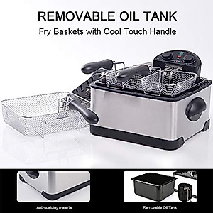 Secura 1700-Watt Stainless-Steel Triple Basket Electric Deep Fryer with Timer Free Extra Odor Filter, 4L/17-Cup