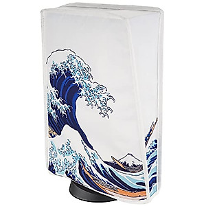 PlayVital Dust Cover for ps5, Soft Neat Lining Dust Guard for ps5 Console, Anti Scratch Waterproof Cover Sleeve for ps5 Console Digital Edition & Disc Edition - The Great Wave