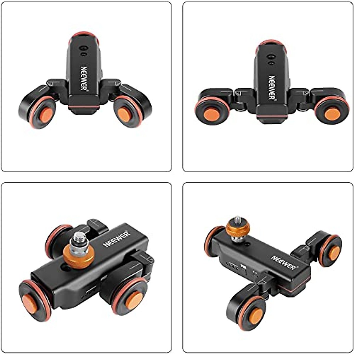 Neewer 3-Wheels Wireless Video Camera Dolly, 3-Speed Motorized Electric Track Rail Slider Dolly Car with Remote Control, Compatible with DSLR Camera, Camcorder, Gopro, iPhone, and Android Smartphone