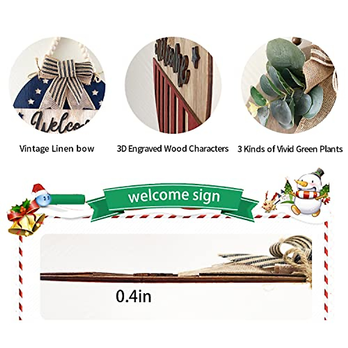 Condorpasea 3D Welcome Sign for Front Door | Home/Farmhouse Porch Décor Wooden Hanging Sign with Artificial Leaves and Rustic Beads | Christmas Classroom |12" Round