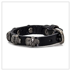Mgutillart Punk Vintage Alloy Belt Buckle Bracelet Skull Leather Cuff Bracelet(Black)