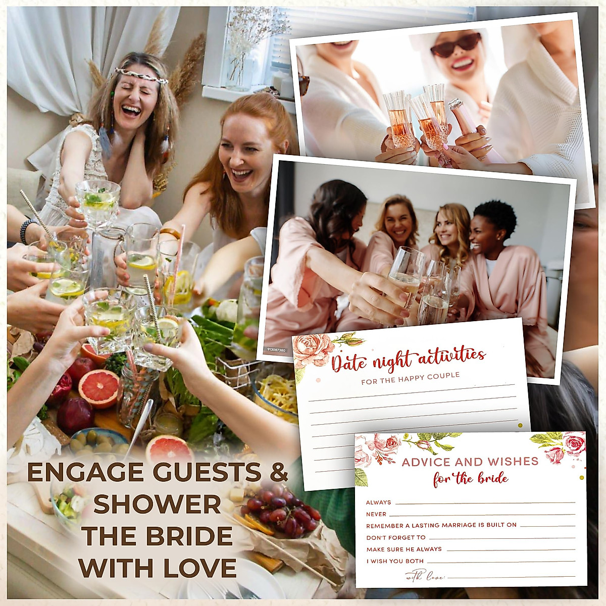 STOFINITY Advice for The Bride Cards - 50 Pcs Wedding Advice Cards for Bridal Shower Decorations, Marriage Advice and Wishes Cards Box for Wedding Shower Decor