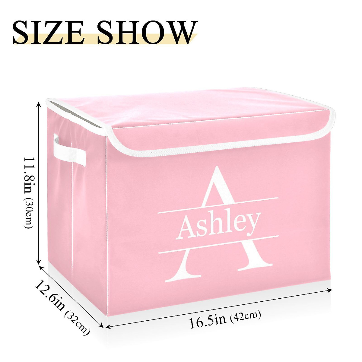 Light Pink Custom Storage Bins with Lid Foldable Personalized Name Storage Box Basket with Handle Shelf Basket Closet Organizer for Clothes Home Bedroom