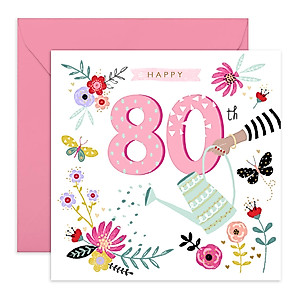 CENTRAL 23 - Cute 80th Birthday Card for Women - 'Happy 80th Birthday ' - Sweet Birthday Card for Her - Fun Birthday Card for Him - Comes with Cute Stickers