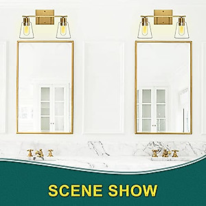 EnweMahi 2 Light Gold Bathroom Light Fixtures, Brushed Brass Wall Sconce, Modern Vanity Lights for Bathroom for Mirror, Corridor, Bedroom…