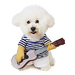 Impoosy Halloween Dog Costume Funny Pet Guitar Clothes Cosplay Party Apparel Outfits for Small and Medium Dogs Guitar Clothing (XL,Neck:13-15)