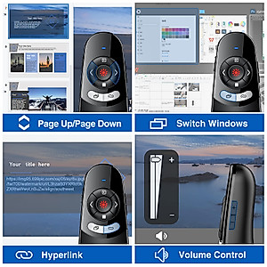 DINOSTRIKE 2 in 1 Type C and USB Presentation Clicker for Powerpoint Presentations,RF 2.4GHz Wireless Presenter Remote Slide Advancer with Volume Control for Mac Laptop Computer Office Classroom