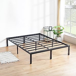PrimaSleep 18 Inch Heavy Duty Steel Slat Anti-Slip Support, Easy Assembly Platform Bed frame, Noise Free Steel Mattress Foundation, Maximum Storage, No Box Spring Needed, Black, Full Size