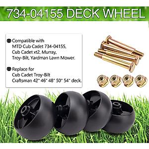 734-04155 Deck Wheel Compatible with MTD Cub Cadet 734-04155 Husqvarna 532174873 Toro 112-0677 Craftsman MTD AYP, 5 inch Lawn Mower Deck Wheels Fit for Most 42'' 46'' 48'' 50" 54" Decks (4 Packs)