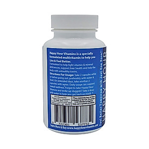 Happy Hour Vitamins Bottle - Multivitamin Formulated for Better Mornings – Live & Feel Better with Milk Thistle, Prickly Pear Cactus, B & C Vitamins, & More- 30 Servings