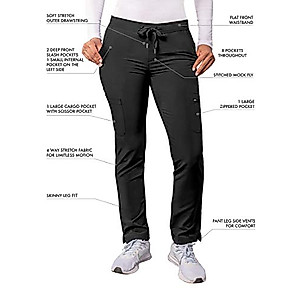 Adar Addition Scrubs for Women - Skinny Leg Cargo Drawstring Scrub Pants - A6104 - Black - L