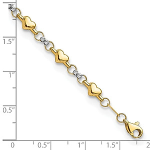 Diamond2Deal 14K Two-tone Gold Diamond-Cut Heart 7.5in Bracelet Women