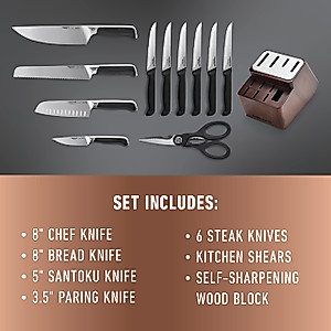 Calphalon Premier SharpIN Knife Set with Sharpening Knife Block, 12-Piece Carbon Steel Kitchen Knife Set