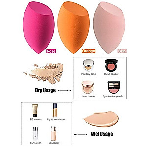 3pcs Beauty Makeup Sponges set for Dry & Wet Use - Foundation Blending Sponge for Concealer Blush Powder, Multi-color Blender Sponges (3pcs - Multi-colored A)