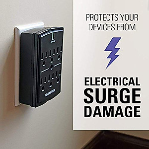 SANUS On-Wall Low Profile 1080J Fireproof Surge Protector with 6 AC Outlets & 3 Lines of Protection - Includes Power Signal Filtering Black