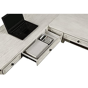 OSP Home Furnishings Baton Rouge Rustic L-Shape Office Desk with Power Port Drawer, Champagne Oak Finish