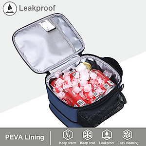 MIER Expandable Lunch Bag Insulated Lunch Box for Men to Work Travel Portable Lunchbox Bags with Shoulder Strap and Water Bottle Holder(Navy/Grey)