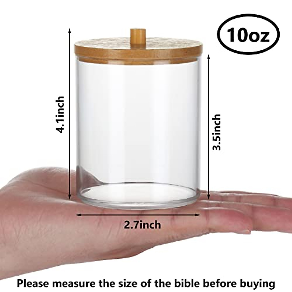 4 Pack Qtip Holder, Clear Plastic Apothecary Jars with Bamboo Lids, 10 Oz Bathroom Canisters Cotton Ball Holder Containers for Cotton Rounds Swabs, Floss Picks, Makeup Sponge, Vanity Organizer Qtip Dispenser