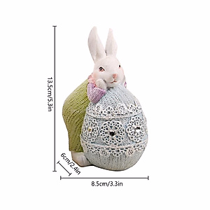 YANGMEI Easter Cute Rabbit Decorations Resin Bunny Miniature Figurines Easter Eggs Home Decor Garden Animal Statues Everyday Collection