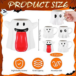 Didaey 4 Pcs 14 oz Halloween Ceramic Ghost Mug Spooky Halloween Mug Novelty Halloween Coffee Mug for Halloween Decor Gifts Coffee Lover, 3 Styles