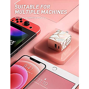 i-Blason Fast USB C Wall Charger, 20W PD 3.0 USB Foldable Compact Power Adapter with 2-Port Compatible with iPhone 14/ iPhone 13/iPhone 11/MagSafe Charger/iPad/Samsung Galaxy S23 (Marble)