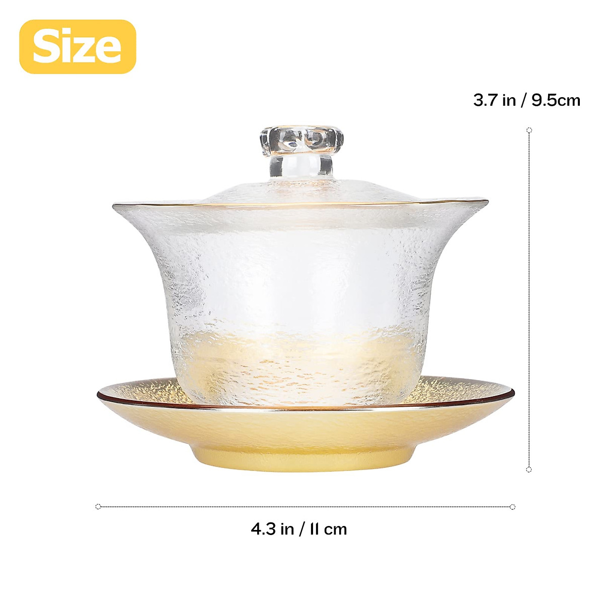 Happyyami Crystal Gaiwan Chinese Japanese Glass Gaiwan Traditional Tea Cup Comprised of Cup and Saucer Lid Tureen for Kung Fu Tea Accessories