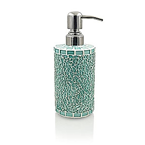 LushAccents Bathroom Accessories Set, 5-Piece Decorative Glass Bathroom Accessories Set, Soap Dispenser, Soap Tray, Vanity Tray, Jar, Toothbrush Holder, Elegant Seafoam Green Mosaic Glass