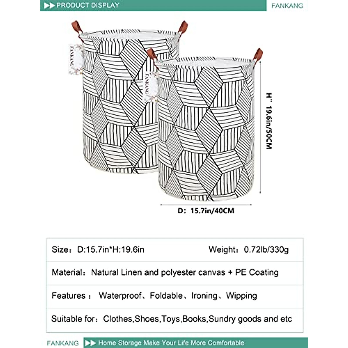 FANKANG 2 Packs Round Storage Basket Bins Collapsible Fabric Shelf Organizer for Storing Makeup, Baby Toys,Books, Office Supplies, etc（2-White Magic Cube）