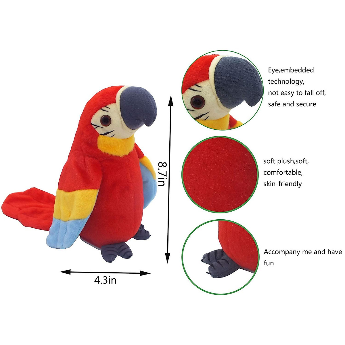 Talking Parrot Plush Toy, Repeat What You Say Funny Kids Stuffed Toys, Birthday Gift Kids Early Learning Animal Toy Electronic toy